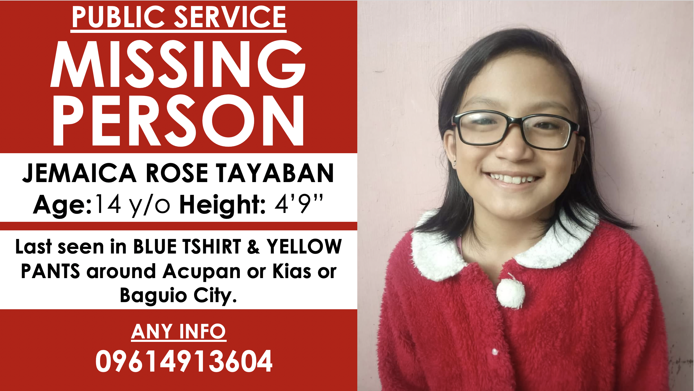 Public Service: Let us find Jemaica, Missing Person from Baguio City ...